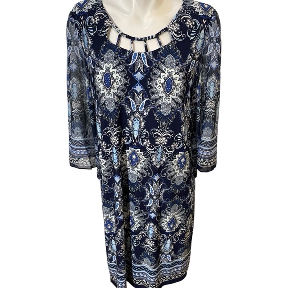 Dresses | Studio One New York Sheath Dress Womens Size Large Blue White ...